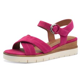 Tamaris Damen Keilsandalette, Gr. 38, pink, Ziegenveloursleder, Schuhe, Riemchensandale, Sommerschuh mit dezenten Ziern&auml;hten