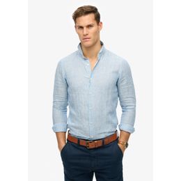 Langarmhemd Superdry "VACATION L/S LINEN SHIRT", Herren, Gr. 3XL, N-Gr, blau (azure blau stripe), Web, Obermaterial: 100% Seide, gestreift, regular fit, Hemden