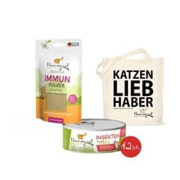 I love my cat Sparset f&uuml;r Katzen mit IBD - Nassfutter mit Insekten + Immun Pulver + Jutebeutel