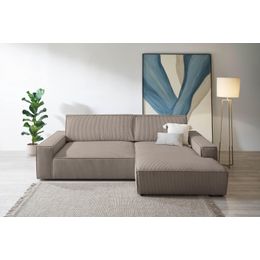 Ecksofa Home Affaire, B:284cm H:90cm T:195cmgreige, 100% Polyester, Wohnzimmer, Sofas, "NEU: SHERWOOD XXL 284, Big-Sofa L-Form, tiefe Sitzfläche 95
