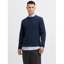Jack & Jones Strickpullover JACK & JONES "JPRBLAREAGAN KNIT CREW NECK", Damen, Gr. M, blau (schwarz navy detail:twist), Strick, Obermaterial: 100% Baumwolle, unifarben, regular fit normal, Rundhals, Rippb&uuml;ndchen, Pullover Strickpullover