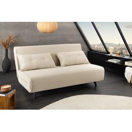 Riess Ambiente Retro Schlafsessel SMART MULTIFUNCTION 140cm beige Cord Bettfunktion inkl. Kissen Riess-Ambiente