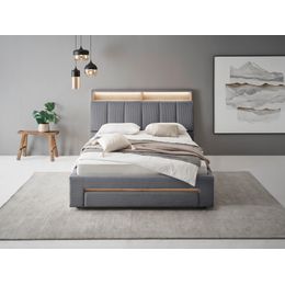 Polsterbett Inosign "CiTY/GiRON,, gepolstertes Stauraumbett, mit LED Beleuchtung", grau (anthrazit), B:170cm H:110cm L:235cm, Betten, Bettkasten mit Hundebett oder als Stauraum, klappbare Kopfteile