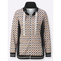feel good Damen Jacke, schwarz-camel-bedruckt, Gr&ouml;&szlig;e 36/38