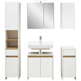 Badmöbel-Set SAPHIR "Quickset 100, Waschbeckenunterschrank mit Spiegelschrank", weiß, B:126,4cm H:200cm T:32,2cm, Spanplatte, Kastenmöbel-Sets, Badezimmer-Set mit Unterschrank, Hängeschrank und Hochschrank in Weiß
