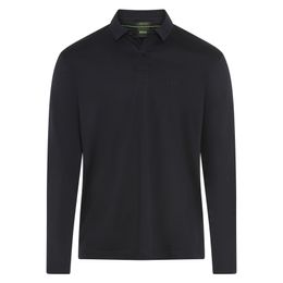 Langarm-Poloshirt BOSS Green "Pirol", Herren, Gr. L, blau (dunkelblau402), Jersey, Obermaterial: 100% Baumwolle, unifarben, regular fit normal, abgesteppte Kante, Shirts, Langarm, regular fit, Logo-Stickerei