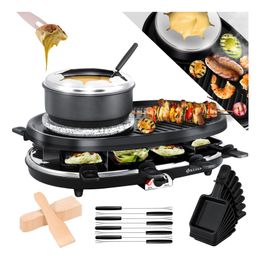 Kesser&reg; 3in1 Raclette-Grill mit Naturgrillstein, Grillplatte und Fondue, Tischgrill f&uuml;r 8 Personen, Elektrogrill Raclette Grill antihaftbeschichteter Grillplatte, 8 Pfannen und Holzspatel