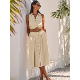Heine Damen Sommerkleid, Braun, Gr. 42, Einfarbige Kleider, Material: Leinen