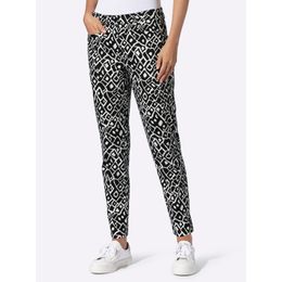 Heine Damen Druckhose, Schwarz, Gr. 40, 7/8-Hose, Material: Baumwolle