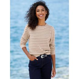 Heine Witt Damen Feinstrickpullover mit Ajourmuster, beige, Gr&ouml;&szlig;e 34