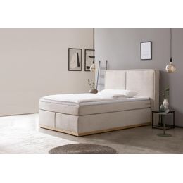 Boxspringbett Home Affaire "SHERWOOD Cord Hotelbett, Polsterbett Premiumbett Boxbett", beige (hellbeige), B:155cm L:212cm, 100% Polyester, Komplettbetten, Boxspringbett, Hochwertiger Cord,weiche Velours-Struktur, mit premium Topper
