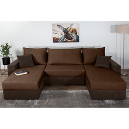 Wohnlandschaft Collection AB "Pico U-Form", braun (dunkelbraun), B:252cm H:39cm T:158cm, 100%Polyester, Sofas, Wohnlandschaft, Wohnlandschaft,2 X Ottomane,Poly&auml;therschaum Polsterung, Topseller