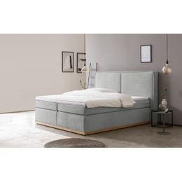 Boxspringbett Home Affaire "SHERWOOD Cord Hotelbett, Polsterbett Premiumbett Boxbett", grau (hellgrau), B:195cm L:212cm, 100% Polyester, Komplettbetten, Boxspringbett, Hochwertiger Cord,weiche Velours-Struktur, mit premium Topper