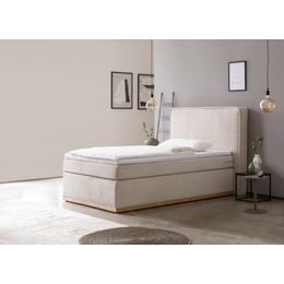Boxspringbett Home Affaire "SHERWOOD Cord Hotelbett, Polsterbett Premiumbett Boxbett", beige (hellbeige), B:135cm L:212cm, 100% Polyester, Komplettbetten, Boxspringbett, Hochwertiger Cord,weiche Velours-Struktur, mit premium Topper