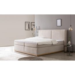 Boxspringbett Home Affaire "SHERWOOD Cord Hotelbett, Polsterbett Premiumbett Boxbett", beige (hellbeige), B:215cm L:212cm, 100% Polyester, Komplettbetten, Boxspringbett, Hochwertiger Cord,weiche Velours-Struktur, mit premium Topper