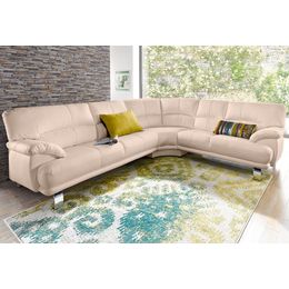 Ecksofa Trendmanufaktur "Cecilia in italienischem Design, modern und komfortabel, L-Form", beige, B:280cm H:87cm T:240cm, NaturLEDER (echtes Rindsleder) in Sitz und R&uuml;cken. Korpus in passendem Kunstleder SOFTLUX bezogen;Luxus-Microfaser ALCAZAR (100% Polyester);Kunstleder SOFTLUX;Microfaser PRIMABELLE (100% Polyester), Sofas, Ecksofa, bequeme Armlehnen, mit langem Schenkel