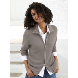 Strickjacke Casual Looks, Damen, Gr. 40, grau (taupe, meliert), 50% Baumwolle, 50% Polyacryl, unifarben, figurumspielend, Strickjacken Strickjacke