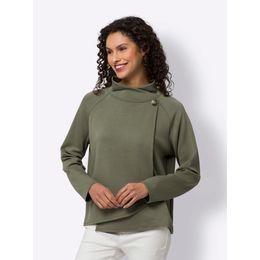Sweatshirt Heine, Damen, Gr. 50, grün (khaki), 50% Modal, 44% Polyester, 6% Elasthan, unifarben, Rundhals, Sweatshirts