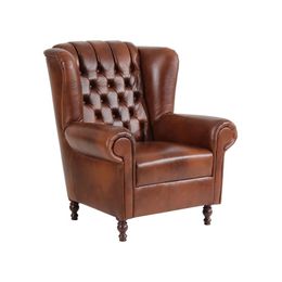 58 aufm Kessel OHRENBACKENSESSEL Katreen Bezug Wischleder Buche nussbaum dunkel / braun | Gr.: onesize