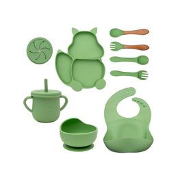 Intirilife Baby Geschirr Fütterungsset mit Lätzchen (8tlg.) in Grün | Gr.: onesize