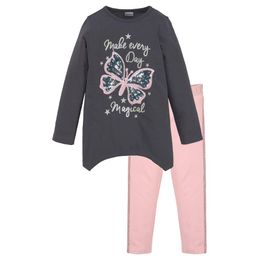 Kidsworld Langarmshirt & Leggings in rosa/anthrazit | Gr.: 116/122
