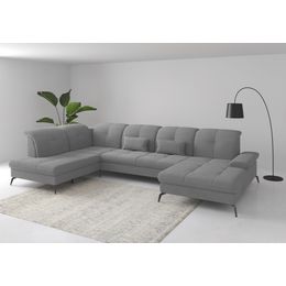 Sit & More Wohnlandschaft SIT & MORE "Amica, U-Form, inkl. Sitztiefenverstellung und Armteilverstellung", grau, B:357cm H:90cm T:231cm, 100% Polyester, Sofas, wahlweise mit Kopfteilverstellung, Bettfunktion und Bettkasten