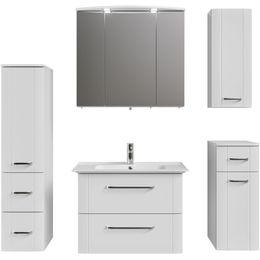 Badmöbel-Set SAPHIR "Badmöbel-Set Serie 3006 5-teilig Keramik-Waschtisch mit Spiegelschrank", weiß, B:80cm H:57,4cm T:46,8cm, Spanplatte, Kastenmöbel-Sets, Badezimmer-Set mit Unterschrank, Hängeschrank, Midischrank, Türdämpfer