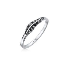 Fingerring Elli "Feder Fl&uuml;gel Boho Trend Festival 925 Silber" Gr. 54, schwarz, Fingerringe, Damen, 54mm, ohne Stein, Silber 925 (Sterlingsilber), 1,5mm, Fingerring