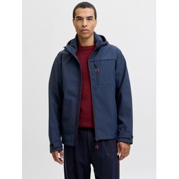 Jack & Jones Softshelljacke JACK & JONES "JJTHATCHER SOFTSHELL HOOD", Herren, Gr. M, blau (sky captain), Web, Obermaterial: 100% Polyester, unifarben, regular fit normal, Jacken Softshelljacke