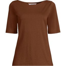 LANDS' END Supima&reg; T-Shirt mit U-Boot-Ausschnitt und gekn&ouml;pfter Schulter, Damen,  Orange, Baumwolle, by Lands' End