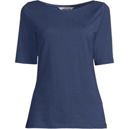 LANDS' END Supima&reg; T-Shirt mit U-Boot-Ausschnitt und gekn&ouml;pfter Schulter, Damen,  Blau, Baumwolle, by Lands' End