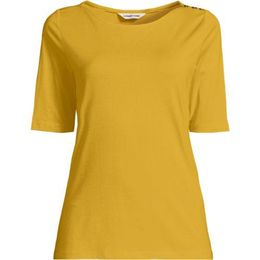 LANDS' END Supima&reg; T-Shirt mit U-Boot-Ausschnitt und gekn&ouml;pfter Schulter, Damen,  Gelb, Baumwolle, by Lands' End