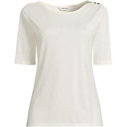 LANDS' END Supima T-Shirt mit U-Boot-Ausschnitt und gekn&ouml;pfter Schulter, Damen,  Wei&szlig;, Baumwolle, by Lands' End