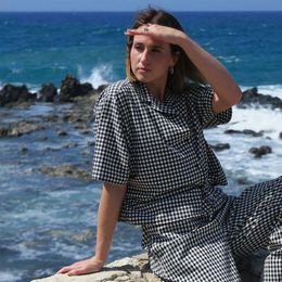 LANDS' END Gingham-Bluse mit kurzen &Auml;rmeln f&uuml;r Damen in Petite-Gr&ouml;&szlig;e, Damen, size: petite, Schwarz, Baumwolle/Polyester/Polyester-Mischung, by Lands' End