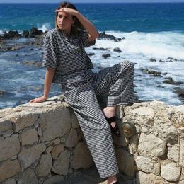 LANDS' END Gingham-Hose mit weitem Bein, Damen,  Schwarz, Baumwolle/Polyester/Polyester-Mischung, by Lands' End