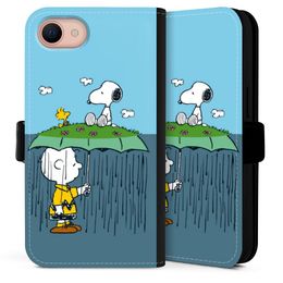DeinDesign iPhone 16e Handy Klapph&uuml;lle Handyh&uuml;lle aus Kunst Leder schwarz Flip Case Peanuts Children Snoopy Sideflip mit Lasche