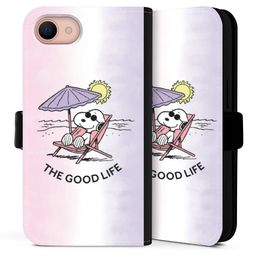 DeinDesign iPhone 16e Handy Klapph&uuml;lle Handyh&uuml;lle aus Kunst Leder schwarz Flip Case Snoopy Official Licensed Product Peanuts Sideflip mit Lasche