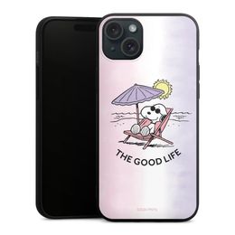 DeinDesign iPhone 15 Plus Handy Premium Silikon H&uuml;lle Handyh&uuml;lle schwarz Case Snoopy Official Licensed Product Peanuts Silikon Premium Case