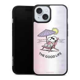 DeinDesign iPhone 15 Handy Premium Silikon H&uuml;lle Handyh&uuml;lle schwarz Case Snoopy Official Licensed Product Peanuts Silikon Premium Case