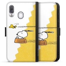 DeinDesign Galaxy A40 Handy Klapph&uuml;lle Handyh&uuml;lle aus Kunst Leder schwarz Flip Case Snoopy Peanuts Children Sideflip mit Lasche