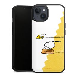 DeinDesign iPhone 14 Plus Handy Premium Silikon H&uuml;lle Handyh&uuml;lle schwarz Case Snoopy Peanuts Children Silikon Premium Case