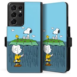 DeinDesign Galaxy S21 Ultra 5G Handy Klapph&uuml;lle Handyh&uuml;lle aus Kunst Leder schwarz Flip Case Peanuts Children Snoopy Sideflip mit Lasche