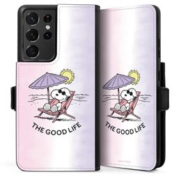 DeinDesign Galaxy S21 Ultra 5G Handy Klapph&uuml;lle Handyh&uuml;lle aus Kunst Leder schwarz Flip Case Snoopy Official Licensed Product Peanuts Sideflip mit Lasche