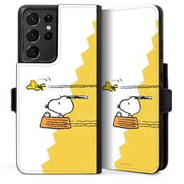 DeinDesign Galaxy S21 Ultra 5G Handy Klapph&uuml;lle Handyh&uuml;lle aus Kunst Leder schwarz Flip Case Snoopy Peanuts Children Sideflip mit Lasche