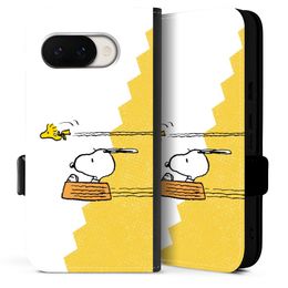 DeinDesign Google Pixel 9a Handy Klapph&uuml;lle Handyh&uuml;lle aus Kunst Leder schwarz Flip Case Snoopy Peanuts Children Sideflip mit Lasche