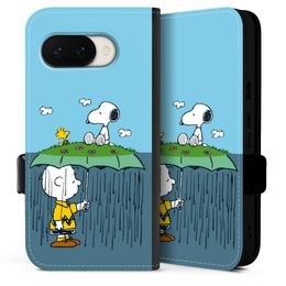 DeinDesign Google Pixel 9a Handy Klapph&uuml;lle Handyh&uuml;lle aus Kunst Leder schwarz Flip Case Peanuts Children Snoopy Sideflip mit Lasche