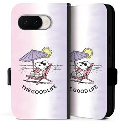 DeinDesign Google Pixel 9a Handy Klapph&uuml;lle Handyh&uuml;lle aus Kunst Leder schwarz Flip Case Snoopy Official Licensed Product Peanuts Sideflip mit Lasche