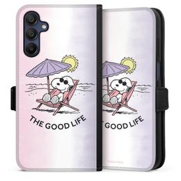 DeinDesign Galaxy A15 5G Handy Klapph&uuml;lle Handyh&uuml;lle aus Kunst Leder schwarz Flip Case Snoopy Official Licensed Product Peanuts Sideflip mit Lasche