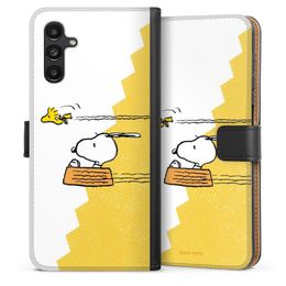 DeinDesign Galaxy A13 5G Handy Klapph&uuml;lle Handyh&uuml;lle aus Kunst Leder schwarz Flip Case Snoopy Peanuts Children Sideflip mit langer Lasche