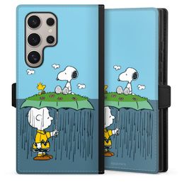 DeinDesign Galaxy S24 Ultra Handy Klapph&uuml;lle Handyh&uuml;lle aus Kunst Leder schwarz Flip Case Peanuts Children Snoopy Sideflip mit Lasche